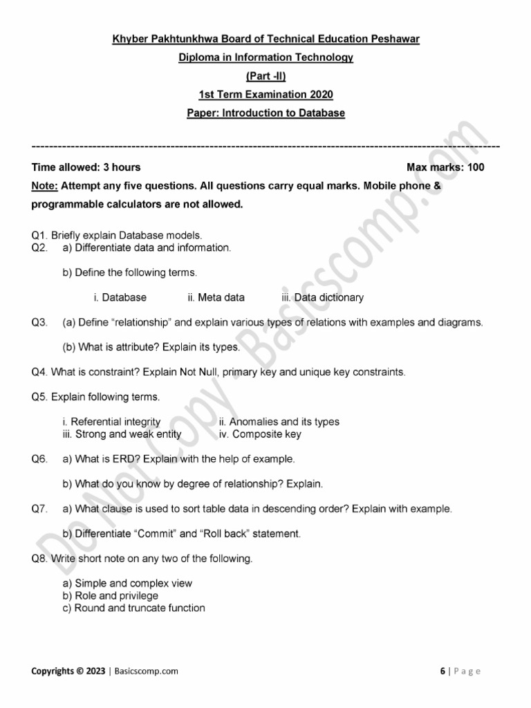 2nd Semester DIT Papers 2022 | PDF