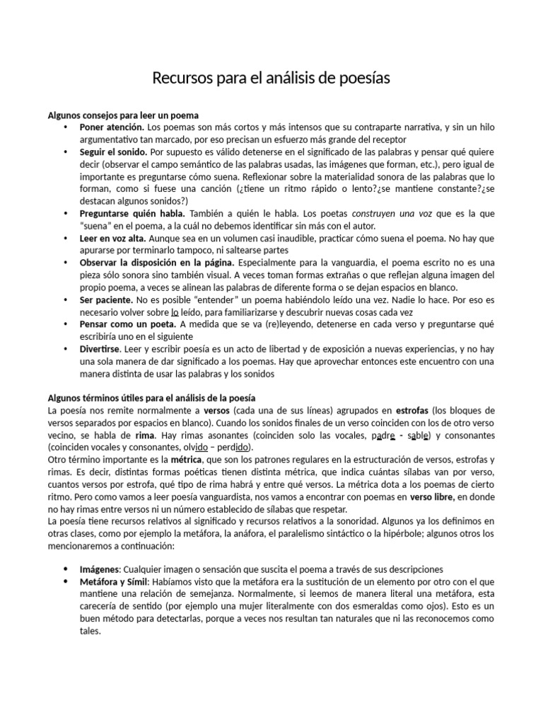 Recursos para El Análisis de Poesía | PDF