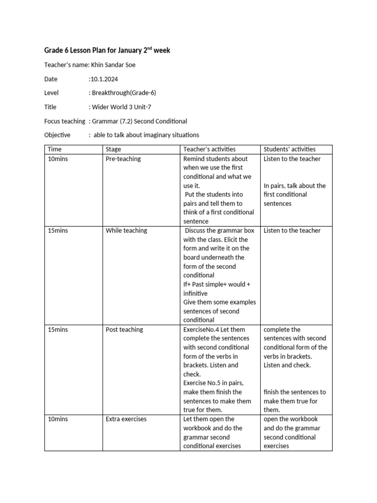 Grade 6 Lesson Plan For January 2nd Week 2024 | PDF