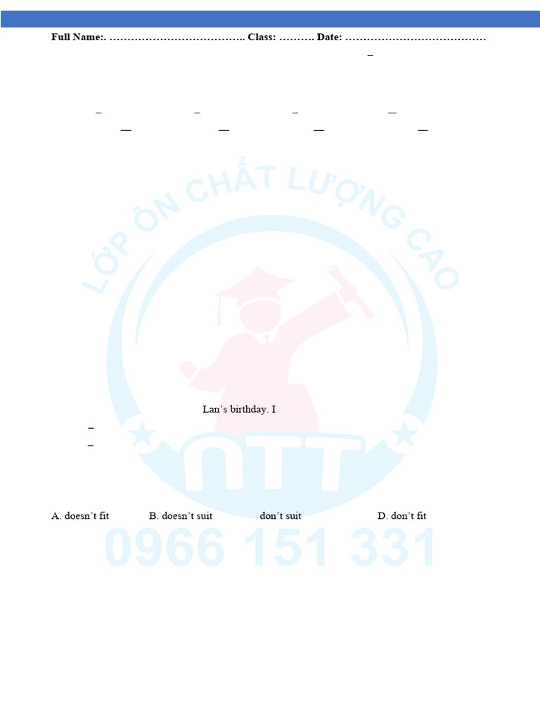 2024 - Entrance Exam Practice Test 3B - Students | PDF