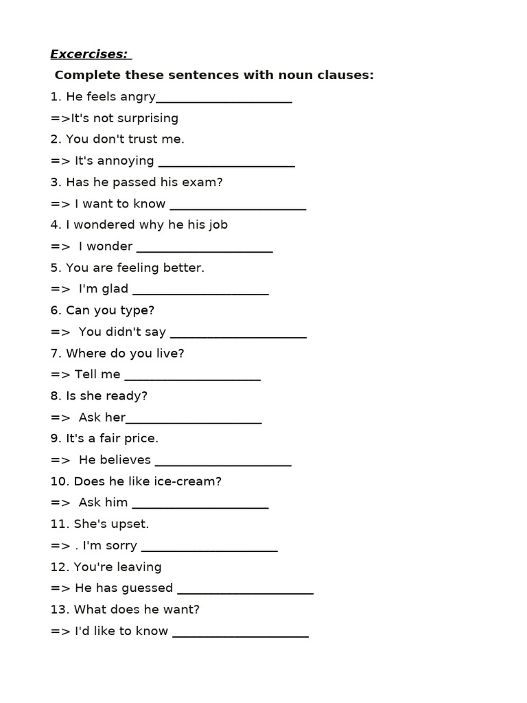 It's Not Surprising: Complete These Sentences With Noun Clauses | PDF