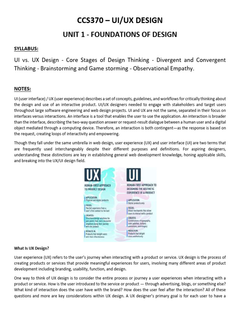 Ccs370 - Ui Ux Design - Unit 1 | PDF