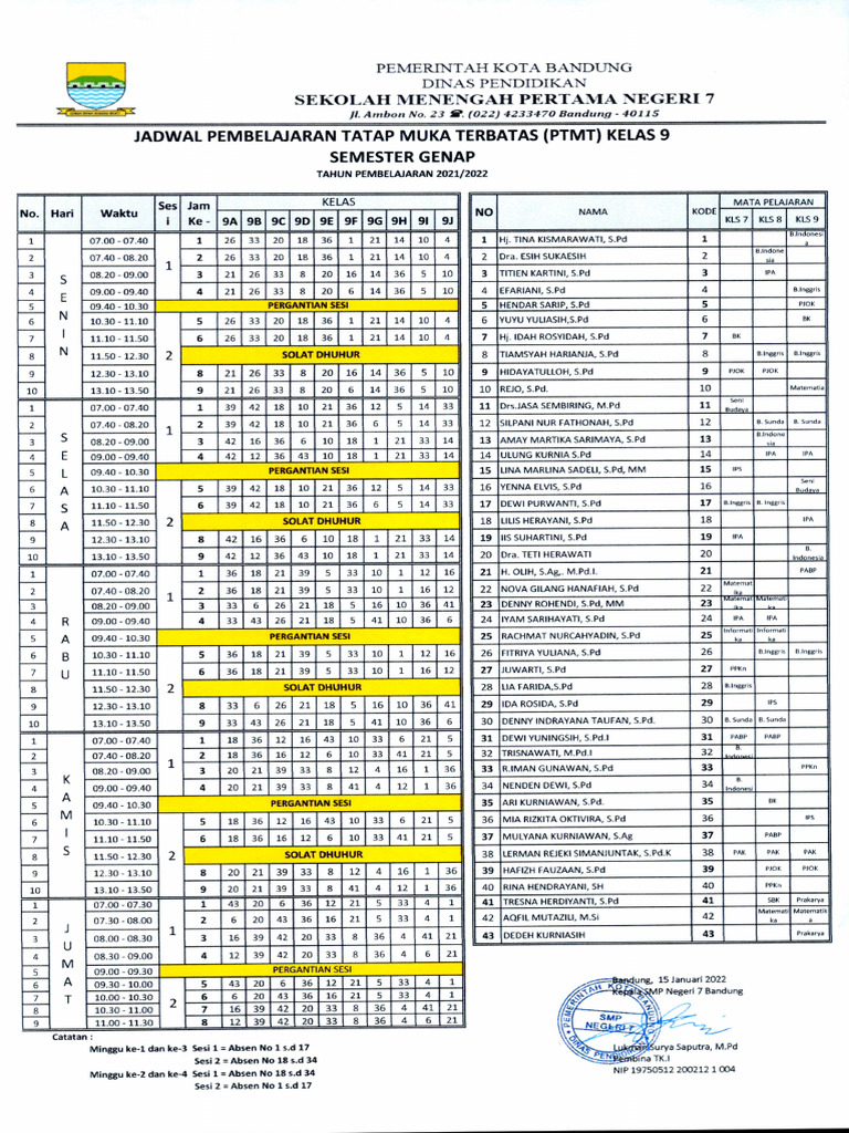 Jadwal PTMT - 100% - KL 9 | PDF