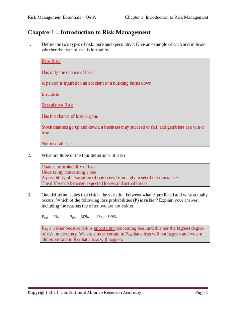 Chapter 1 - Introduction To Risk Management | PDF