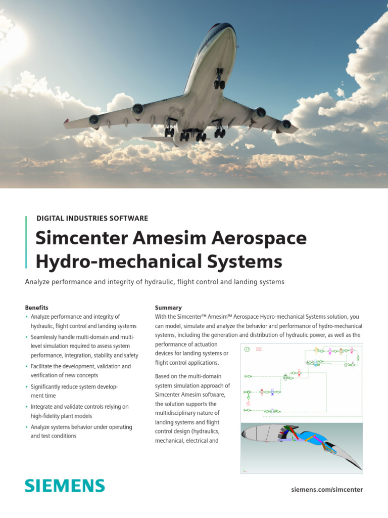 Siemens SW Simcenter Amesim Aerospace Hydromechanical Fact Sheet | PDF