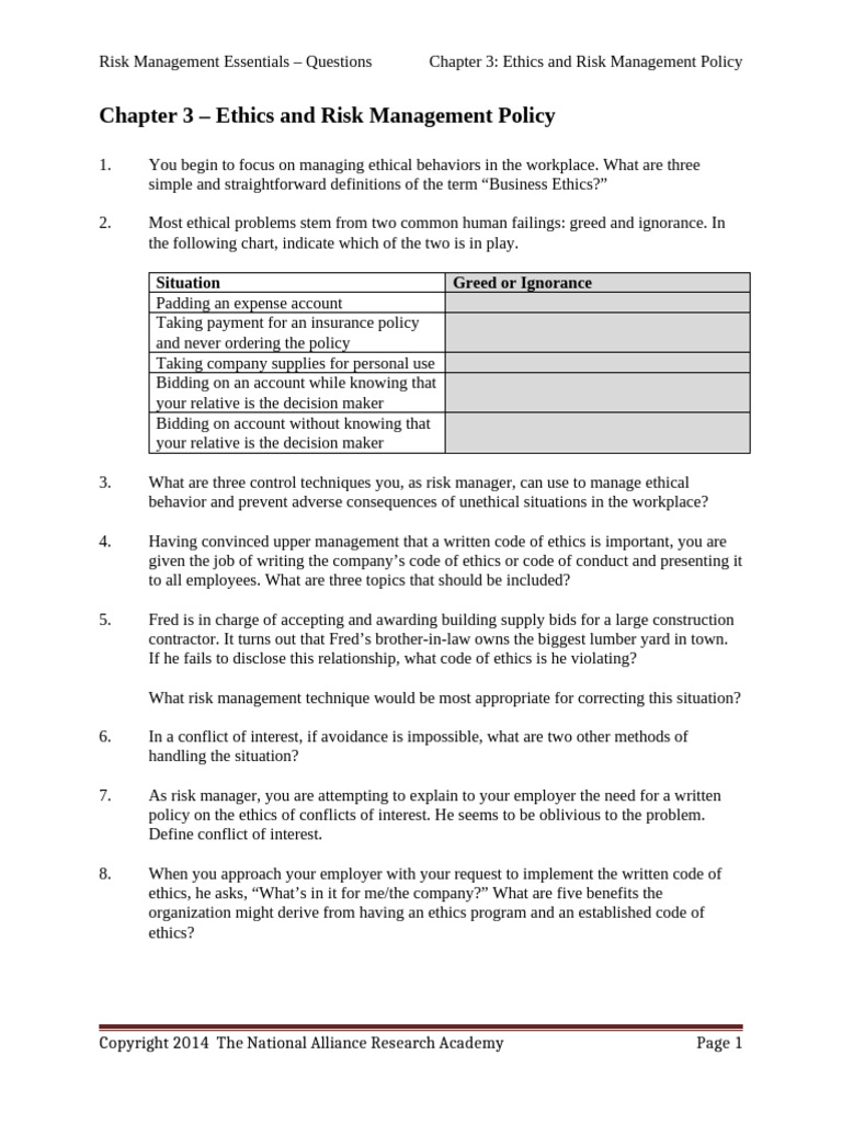 Chapter 3 - Ethics and Risk Management Policy | PDF