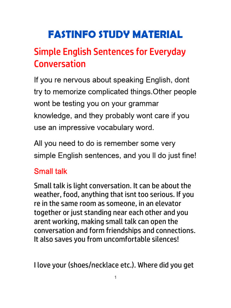 Simple English Sentences For Everyday Conversation | PDF