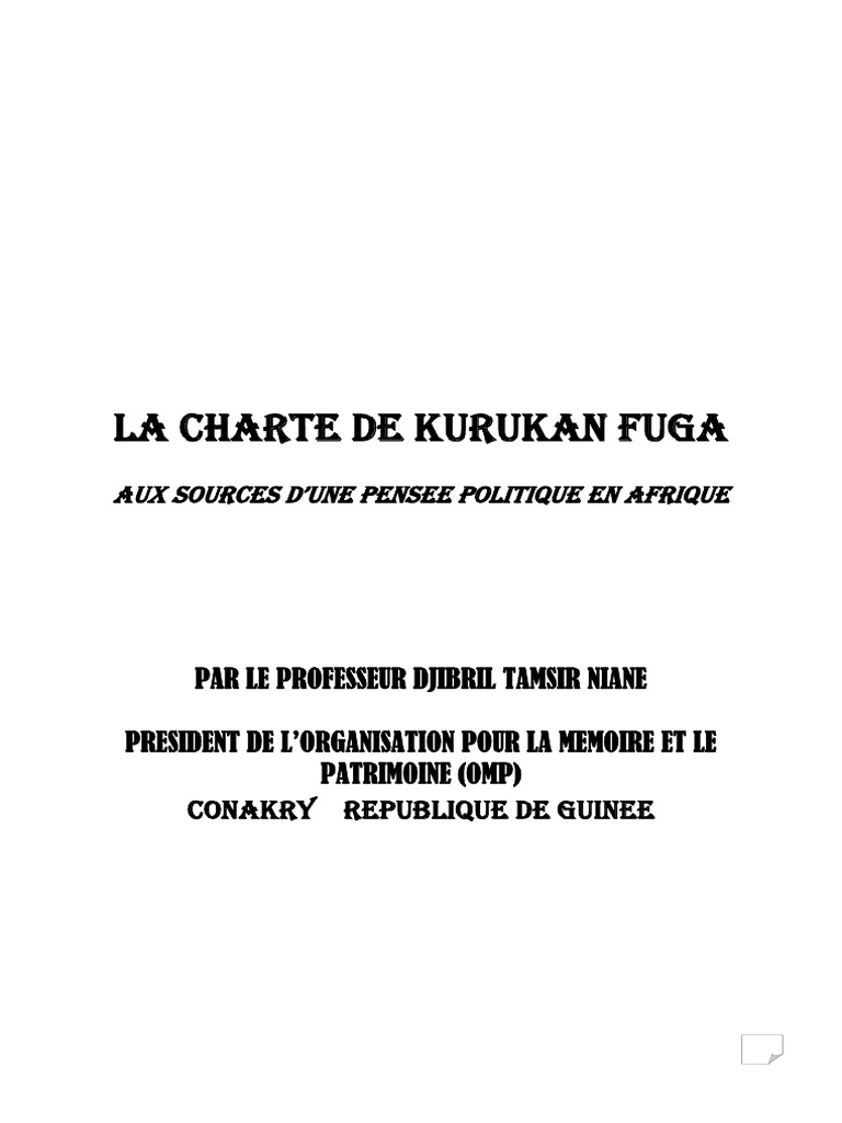 La Charte de Kurukan Fuga Par Djibril Tamsir Niane | PDF