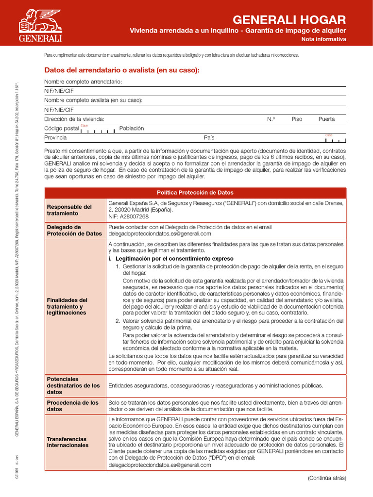 Nota Informativa Inquilino y Avalista | PDF | Seguro | Reaseguro