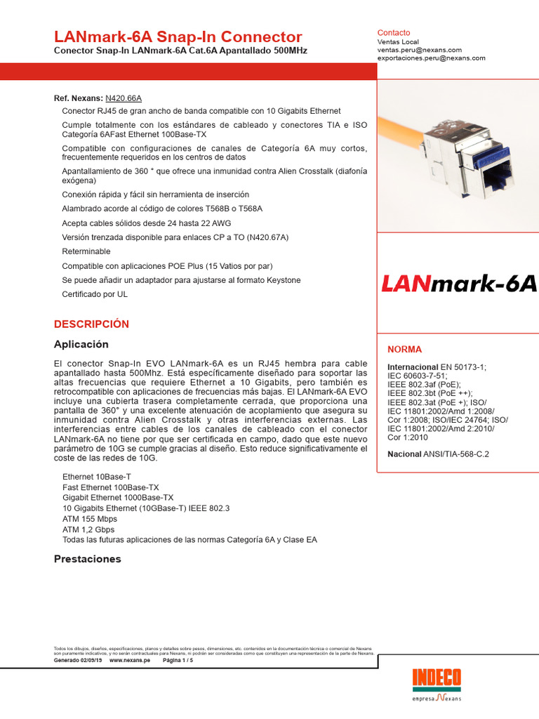 Conector Snap-In Lanmark-6A Cat.6A Apantallado 500Mhz | PDF