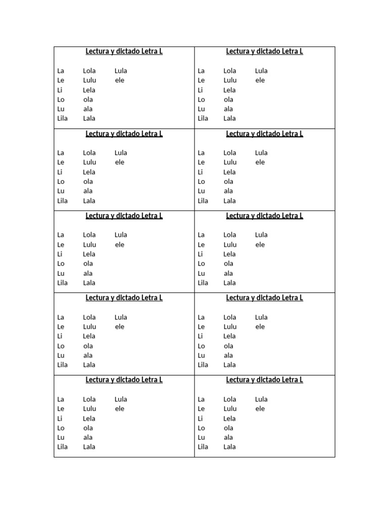 Dictado y Lectura Letra L | PDF