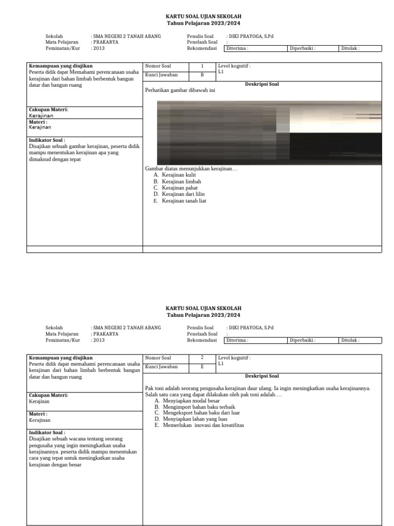 Kartu Soal Pkwu Xi Genap | PDF