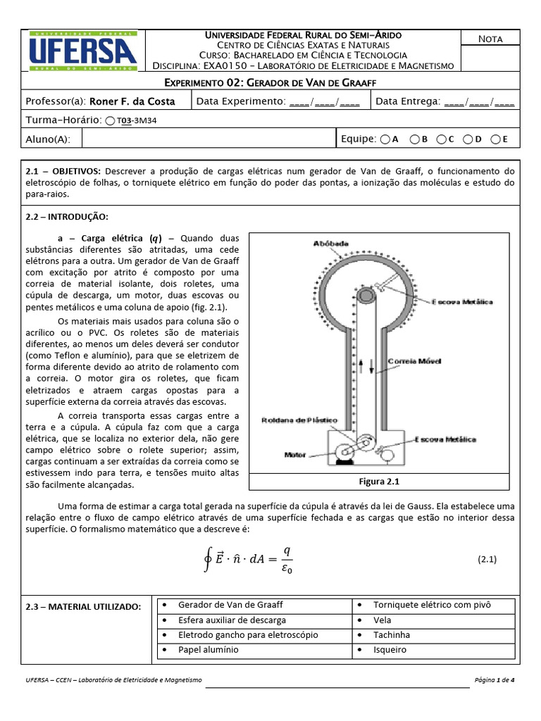 LEM - E02 - Gerador de Van de Graaff | PDF