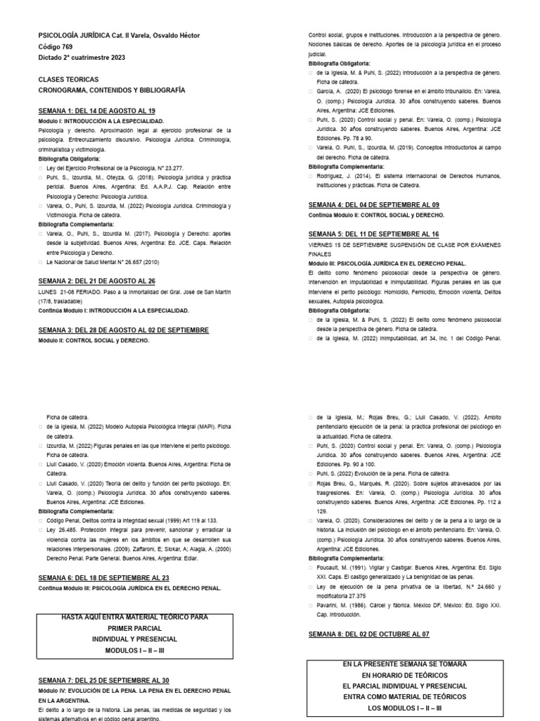 2c 2023 Cronograma Clases Teóricas | PDF