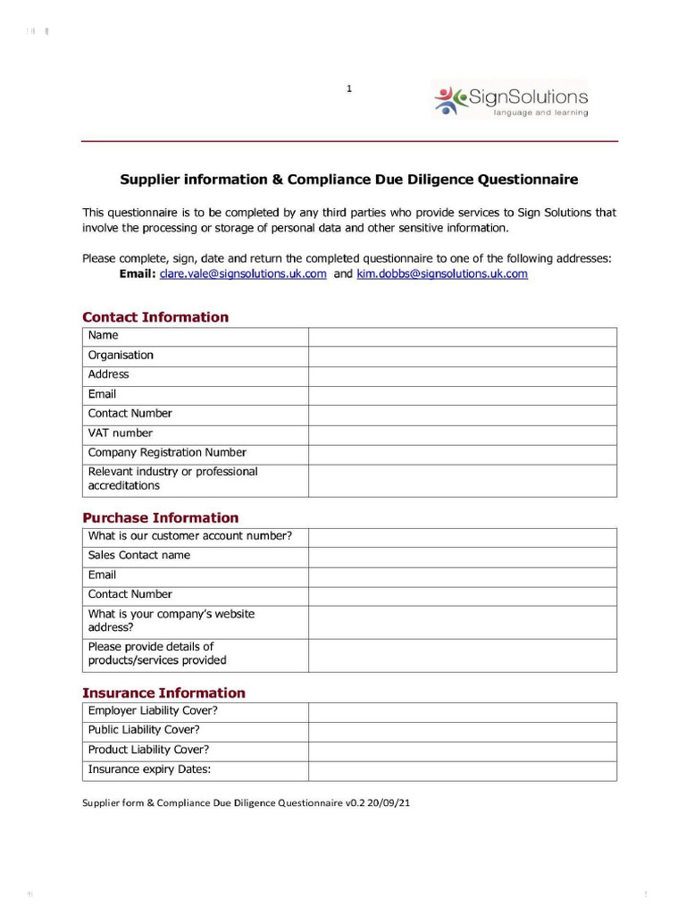 Supplier form Compliance Due Diligence | PDF