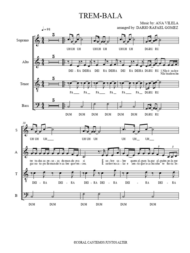 Trem bala partitura para coral | PDF