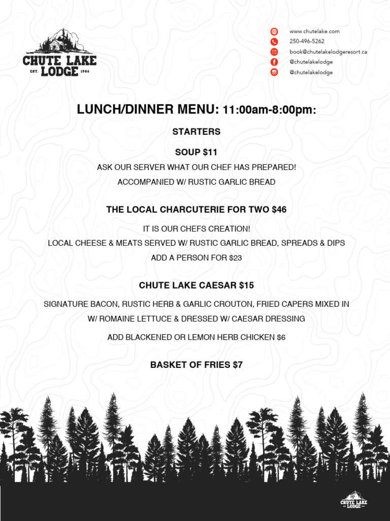 Chute Lake Lodge Menu: Breakfast & Dinner | PDF | Foods | Cuisine