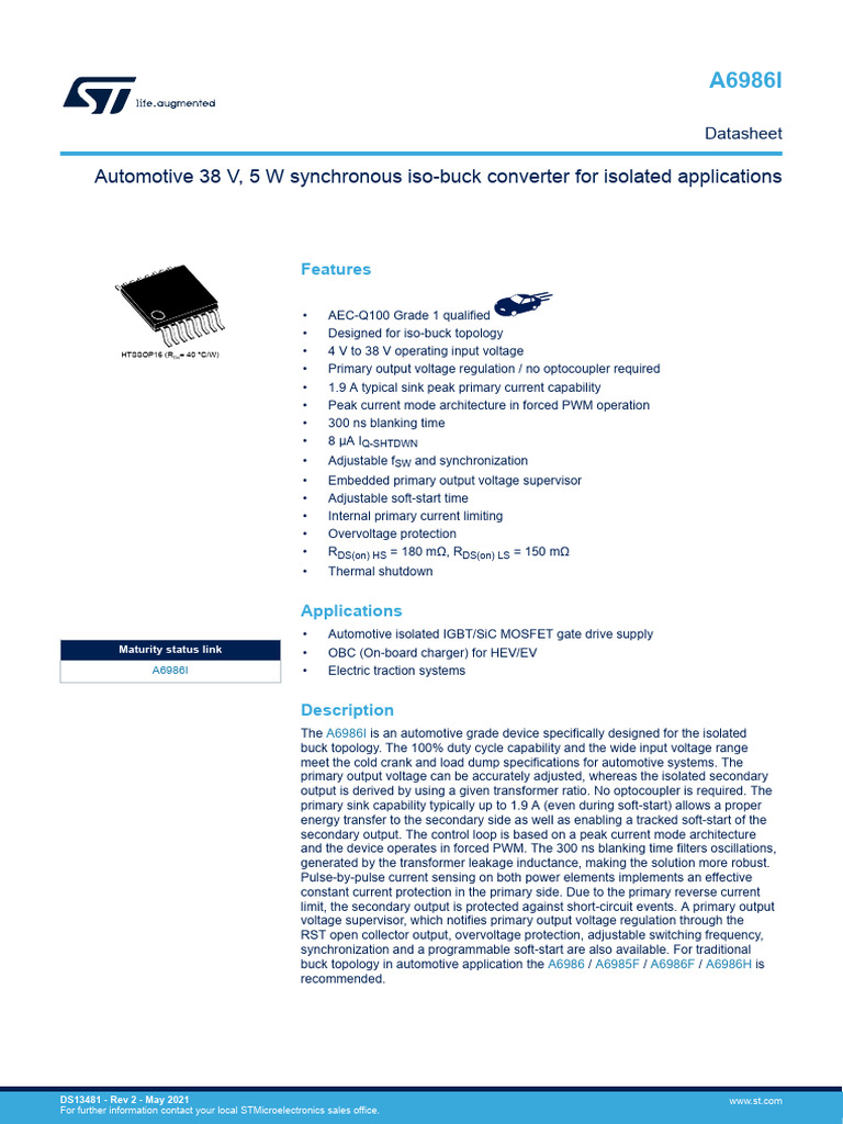 Automotive 38 V, 5 W Synchronous Iso-Buck Converter For Isolated ...