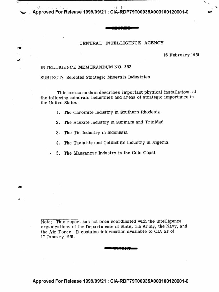 1951 - CIA Intelligence Memo 352 On Selected Strategic Minerals ...