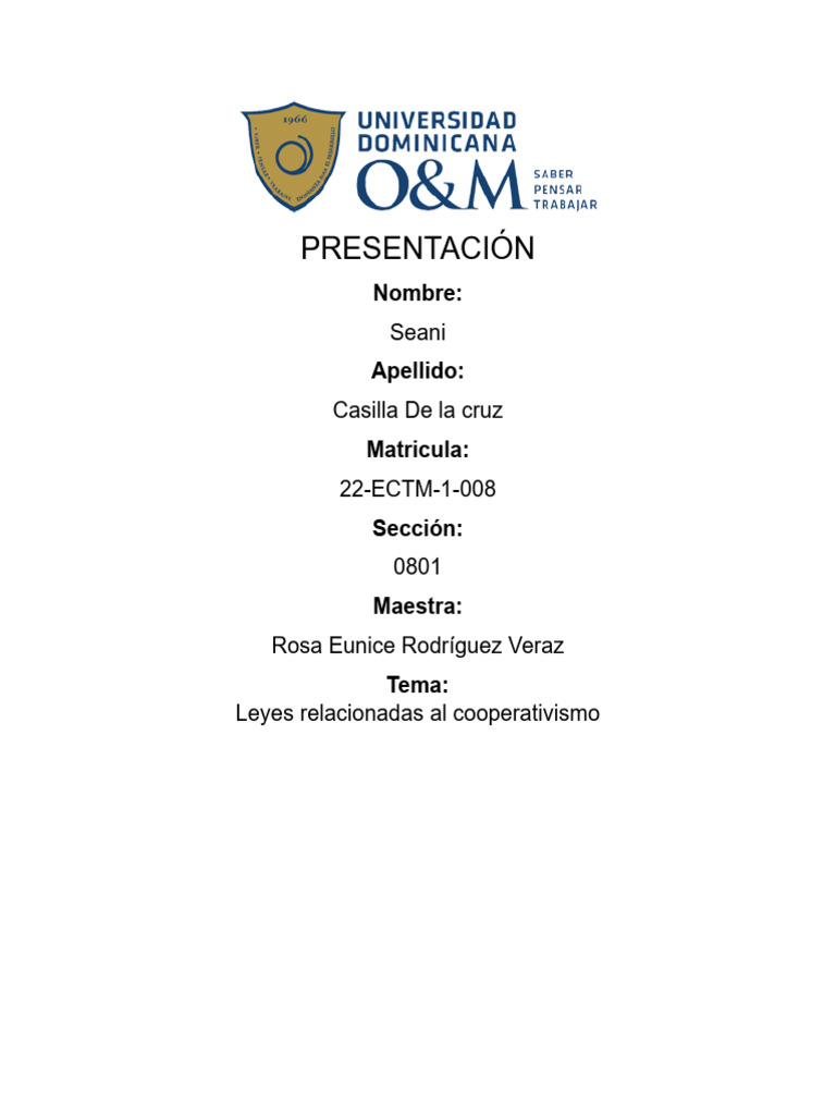 22-ECTM-1-008 SEANI CASILLA Leyes Relacionadas Al Cooperativismo | PDF