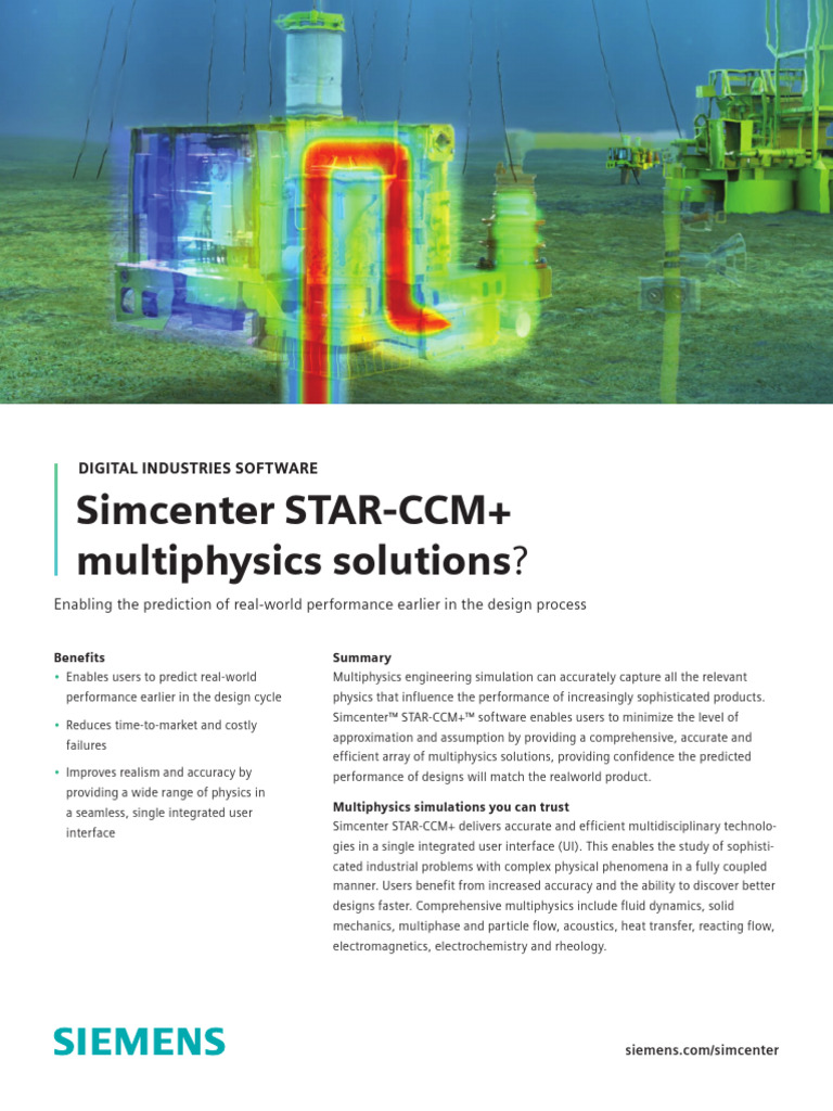 Siemens SW STAR-CCM+ Multiphysics Solutions - Fact Sheet | PDF