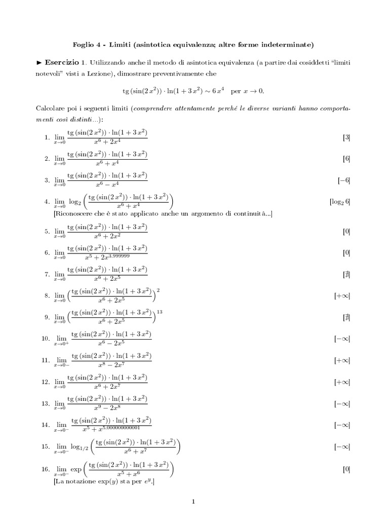 Foglio Limiti Funzioni II | PDF