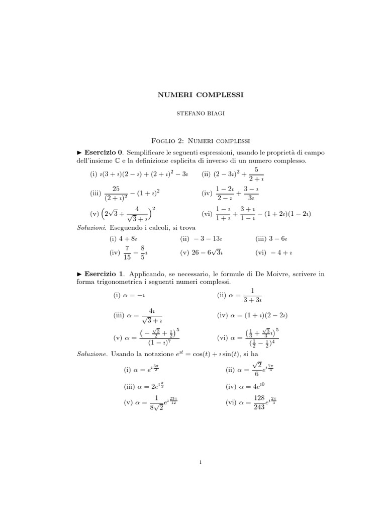 Foglio Numeri Complessi Definitivoi | PDF