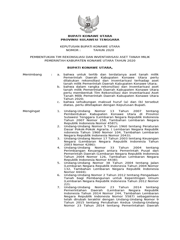 SK Tim Rekonsiliasi Dan Inventarisasi Aset Tanah Pemerintah Daerah ...