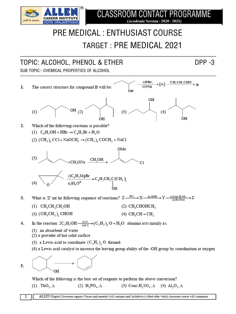 Alcohols and Phenol Assignment-3 | PDF