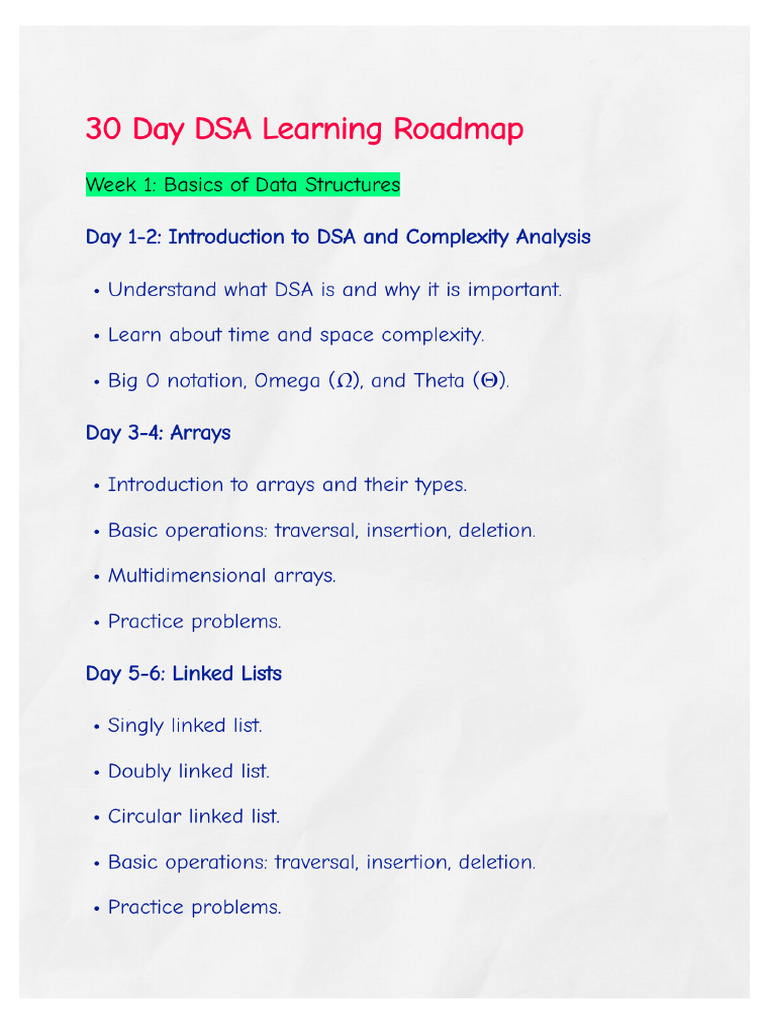 30 Days DSA Learning Plan | PDF