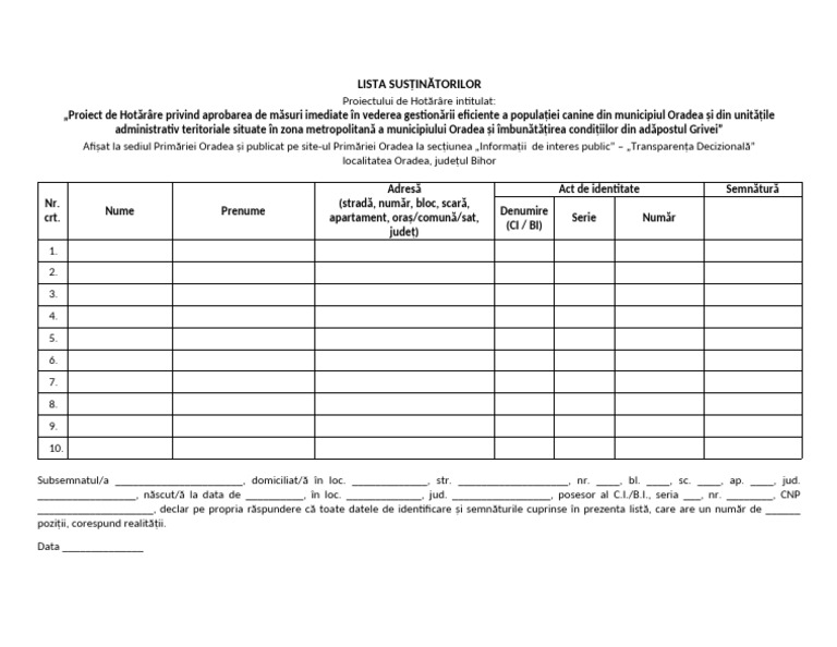 Tabel Semnaturi Inititiva Cetateneasca | PDF