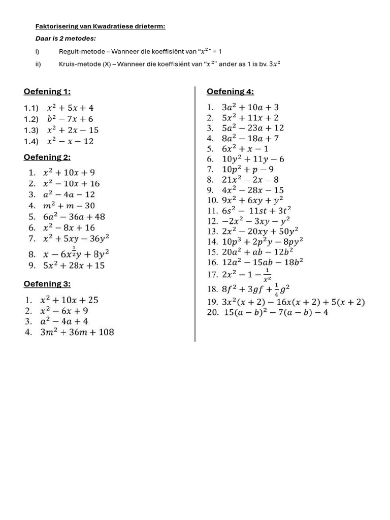 Faktorisering Van Kwadratiese Drieterm | PDF
