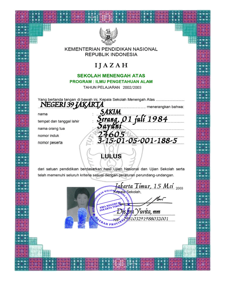 Ijazah Sma Sakim | PDF