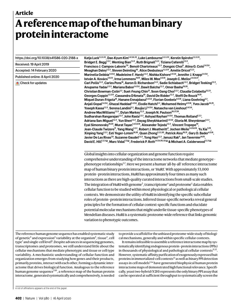 A Reference Map of The Human Binary Protein Interactome: Article | PDF