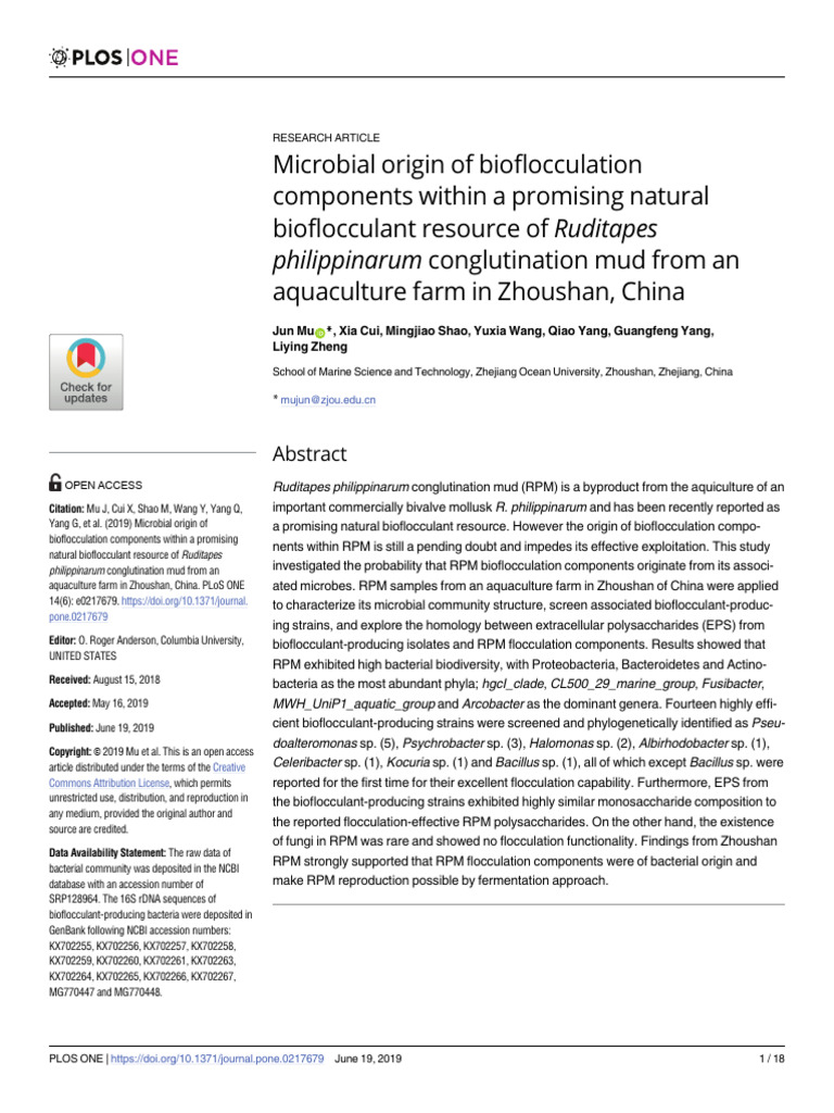 Mu Et Al.. 2019. Microbial Origin of Bioflocculation Components Within ...