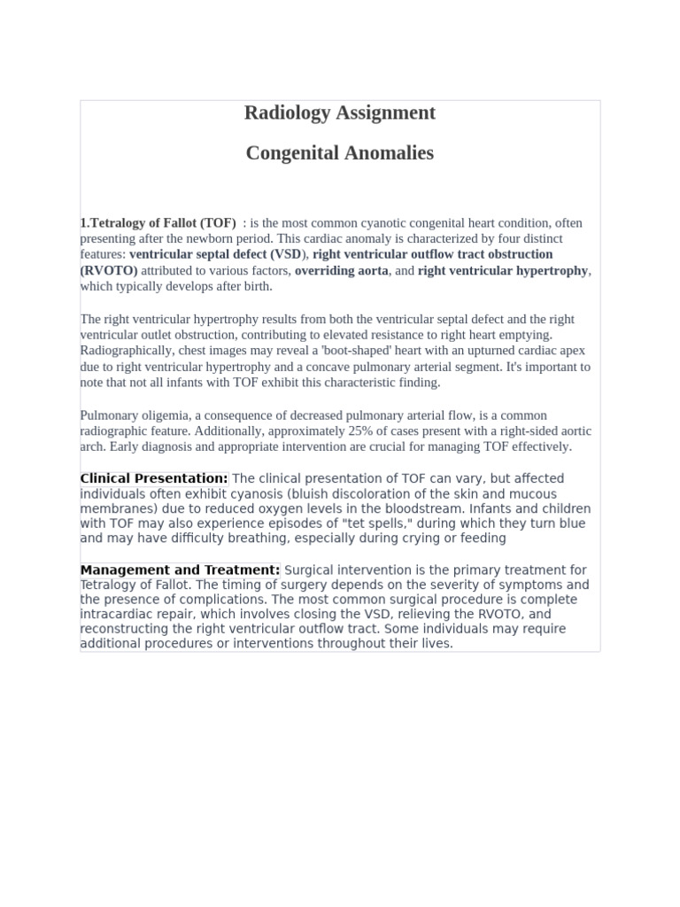 Radiology Assignment | PDF | Congenital Heart Defect | Science ...