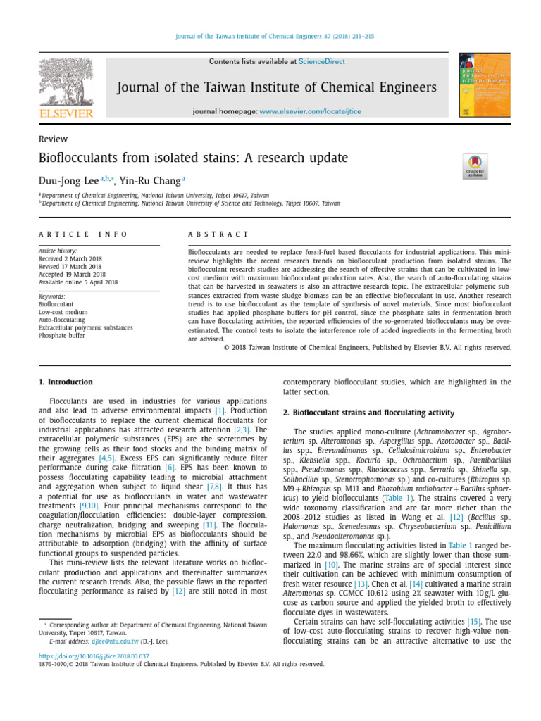 Bioflocculants From Isolated Stains A Research Updatejournal of The ...