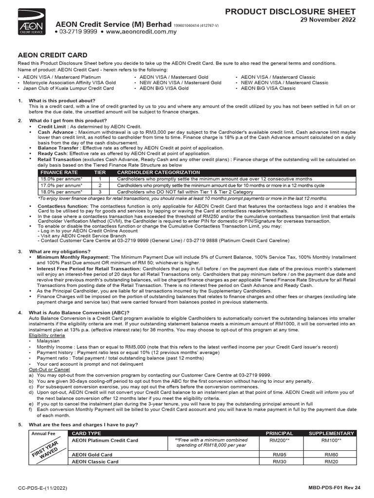 MBD Pds f01 Credit Card Product Disclosure Sheet Rev 24 | PDF