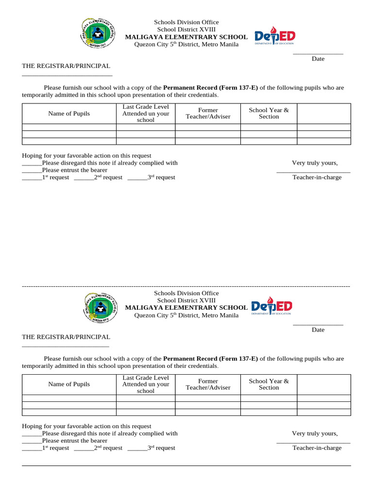 Request For SF10 | PDF