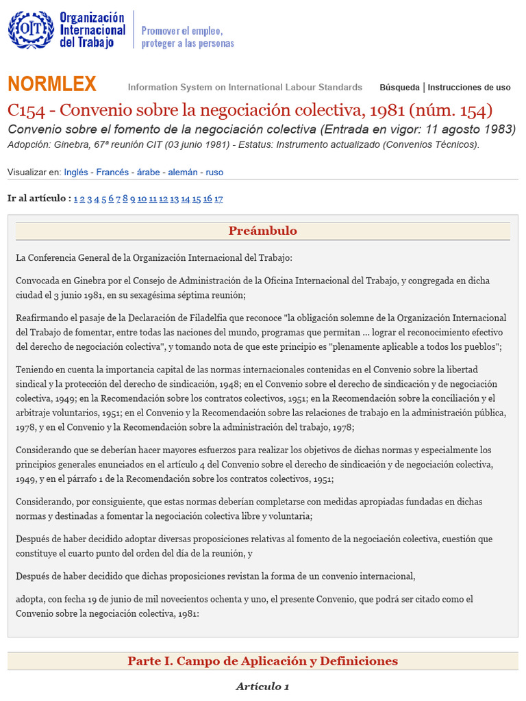 C154 - Convenio Sobre La Negociacion Colectiva (1981) | PDF
