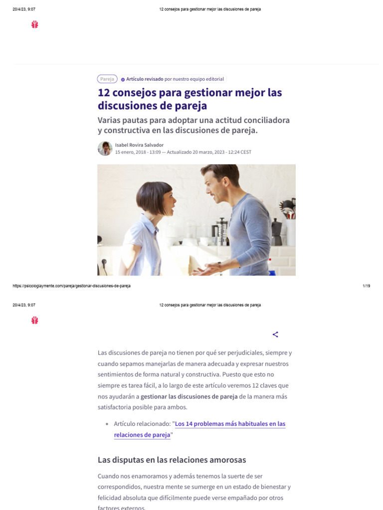 12 consejos para gestionar mejor las discusiones de pareja | PDF