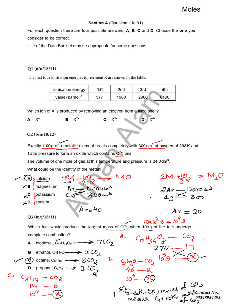 Solved Moles Mcqs | PDF Solved Moles Mcqs | PDF