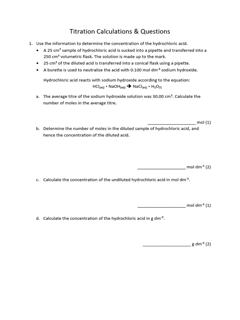 Titration Calculations and Questions | PDF