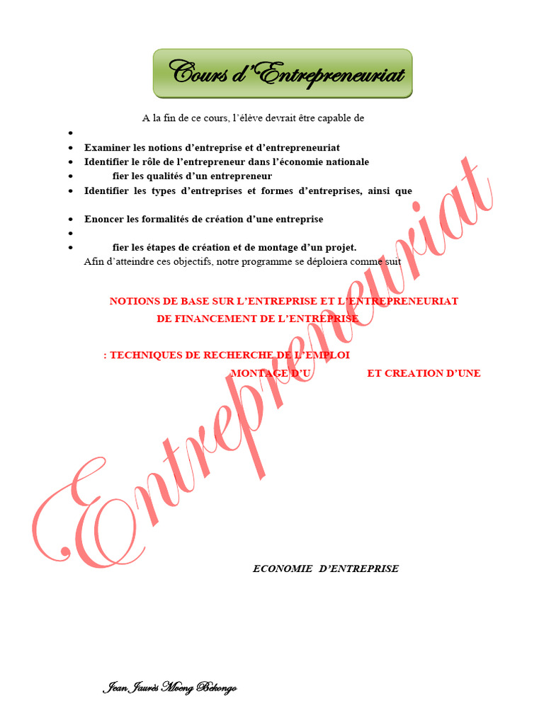 Cours D'entrepreneuriat Pour Industriels | PDF