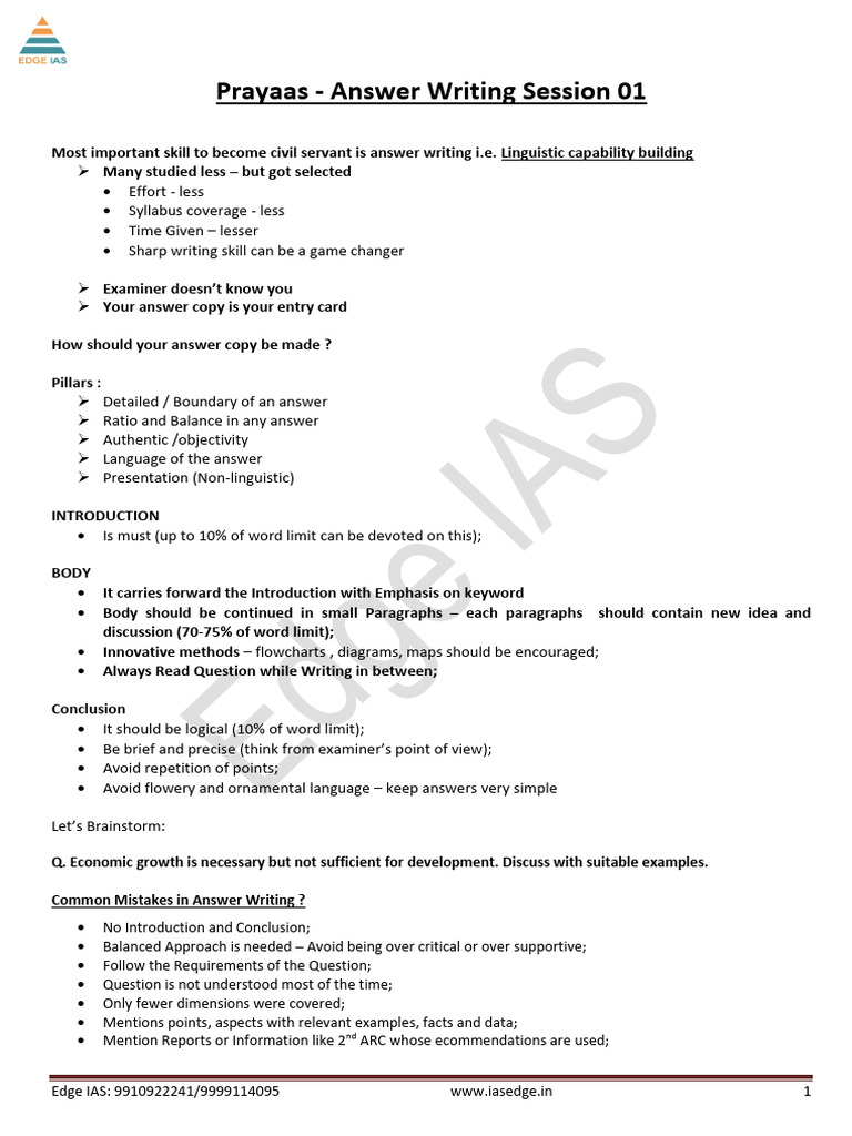 Prayaas Answer Writing Session 01 Pdf