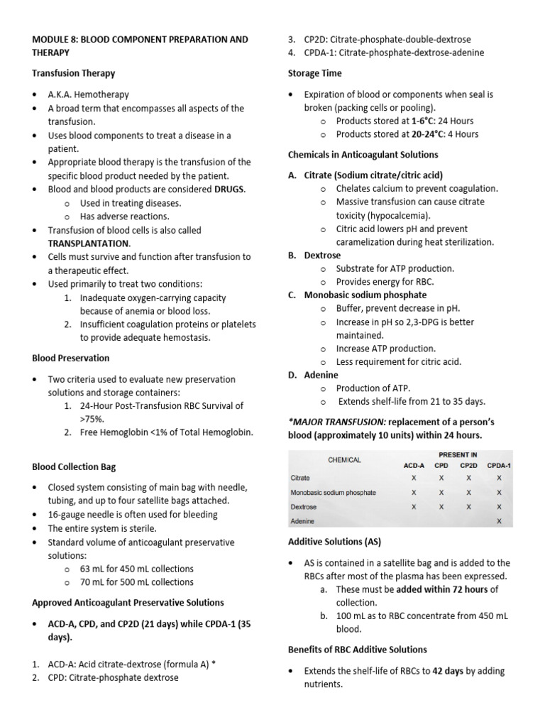 Blood Component Preparation and Therapy | PDF
