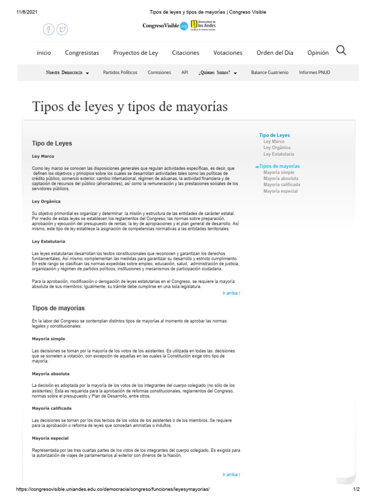Tipos de Leyes y Tipos de Mayorías - Congreso Visible | PDF