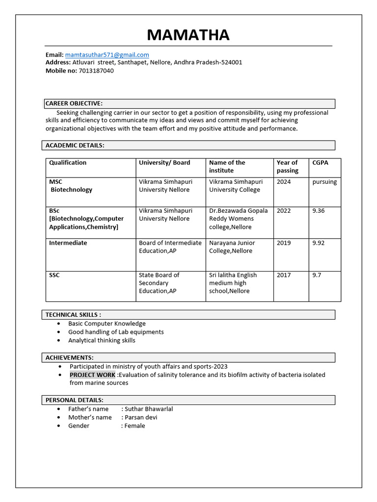 Mamatha Resume | PDF
