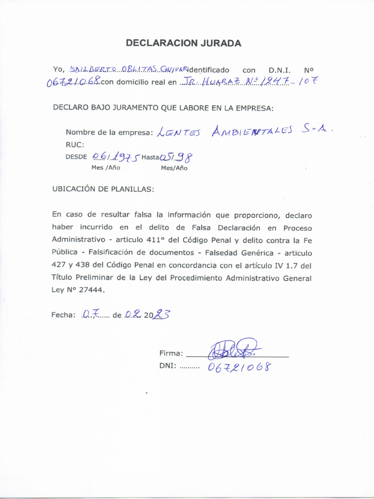 Declaracion Jurada Papa | PDF