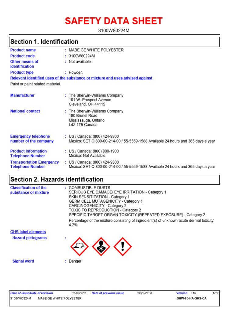 3100W80224M SDS English CA | PDF